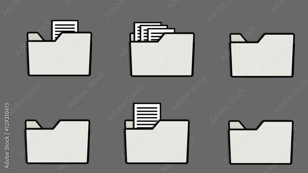 Different animation of folder icons and printed pages, loop and alpha ...