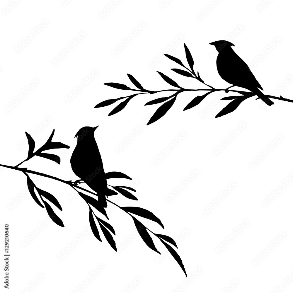 birds at tree silhouettes Stock Vector | Adobe Stock