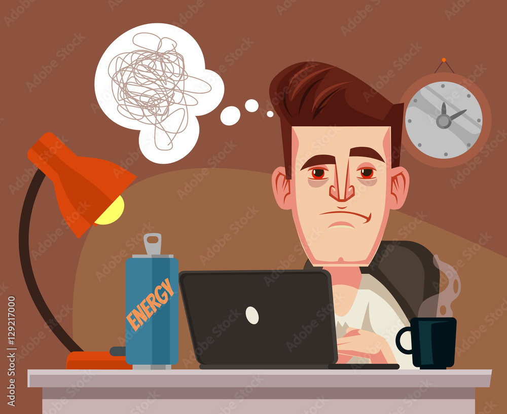 Sleepy office worker man character. Vector flat cartoon illustration ...