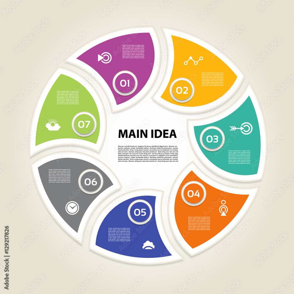 Cyclic diagram with seven steps and icons. eps 10 Stock Vector | Adobe ...