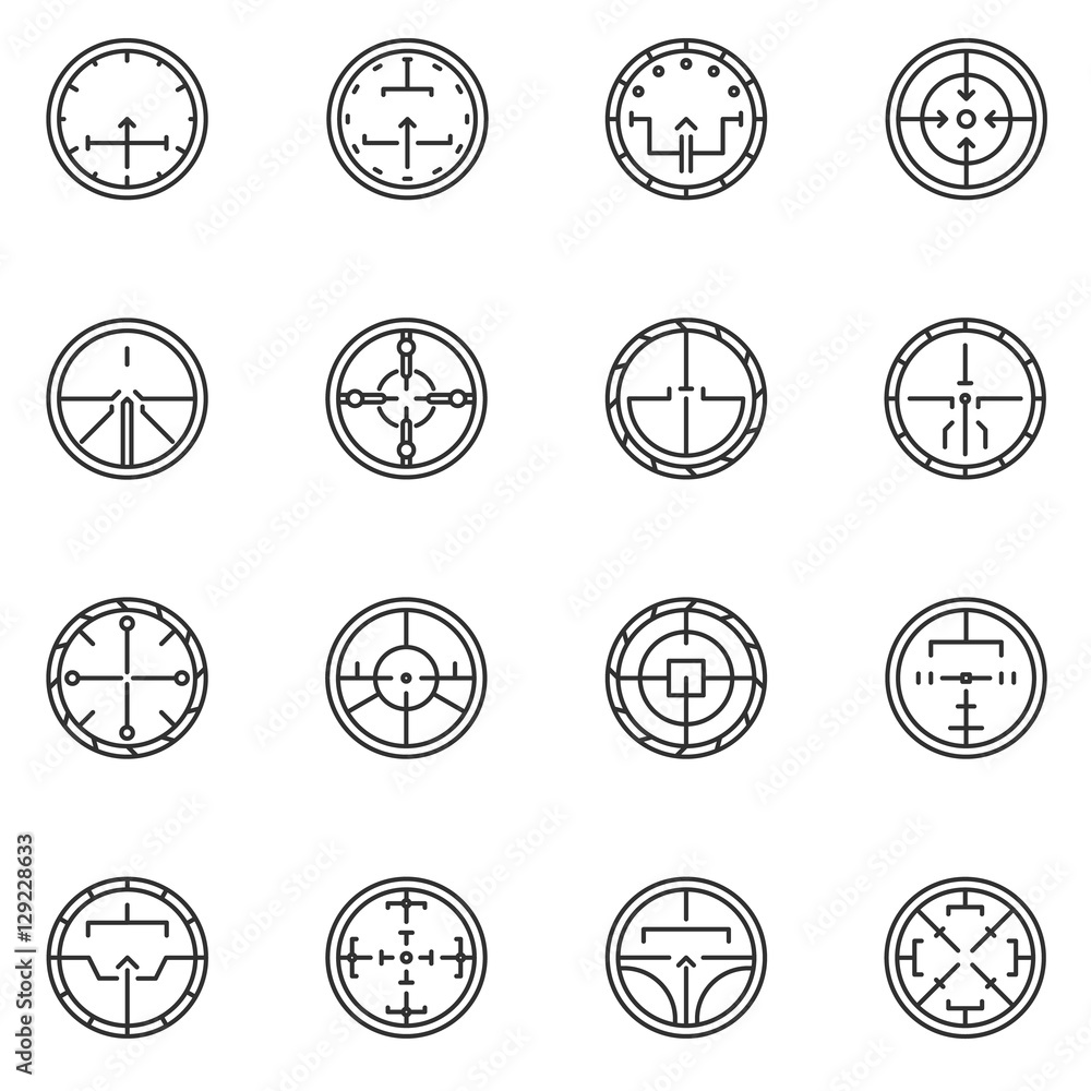 crosshair icon set. Aiming weapons at the target, linear symbols ...