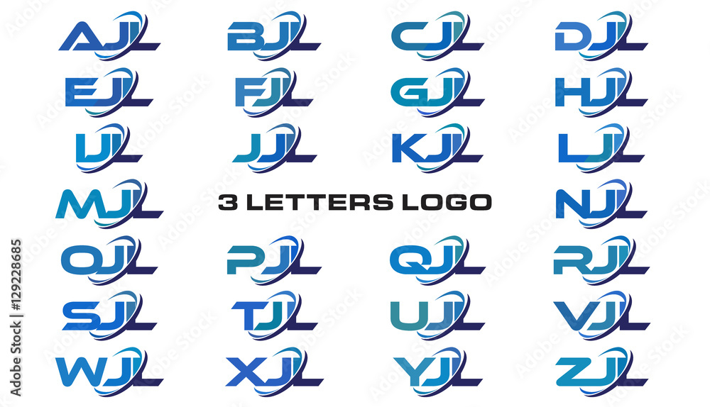 3 letters modern generic swoosh logo AJL, BJL, CJL, DJL, EJL, FJL, GJL ...