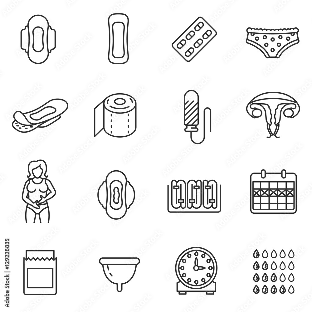 Vecteur Stock Menstruation icons set. Monthly menstrual cycle, thin ...