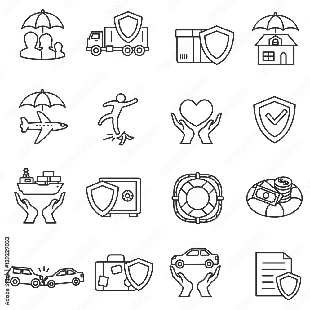 Insurance icons set. Life insurance and property, thin line design ...