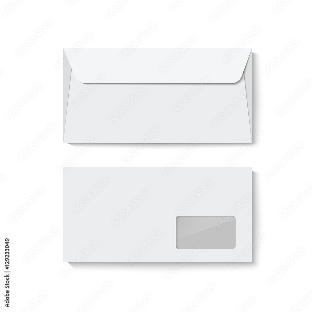 Closed blank envelope template isolated on white background. Realistic ...