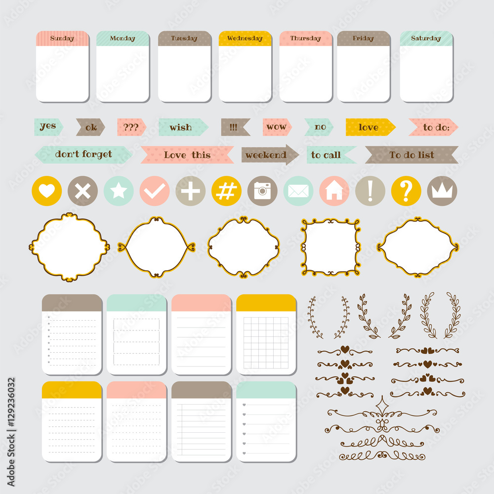 Design elements for website. Template for notebooks. Monthly pla Stock ...