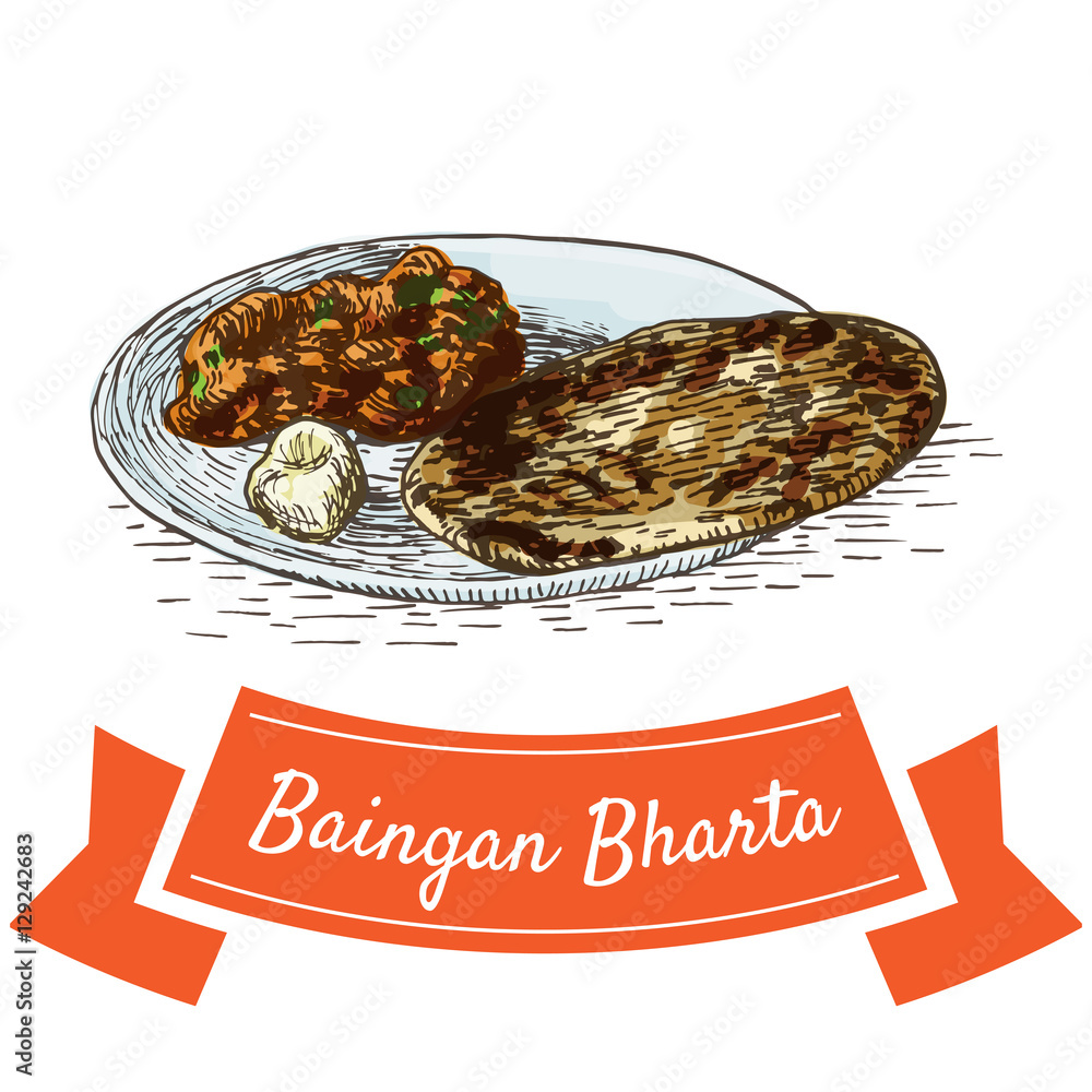 Baingan Bharta colorful illustration. Stock Vector | Adobe Stock