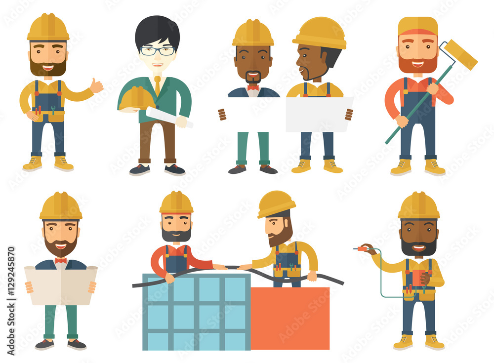 Vector set of constructors and builders characters Stock Vector | Adobe ...