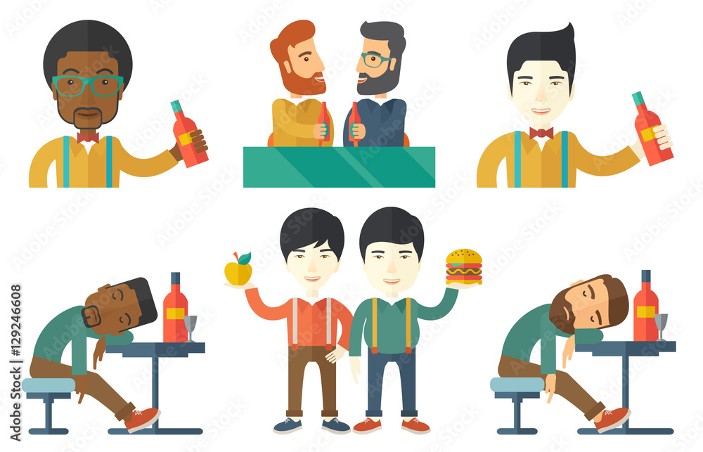 Vector set of people eating and drinking. Stock Vector | Adobe Stock