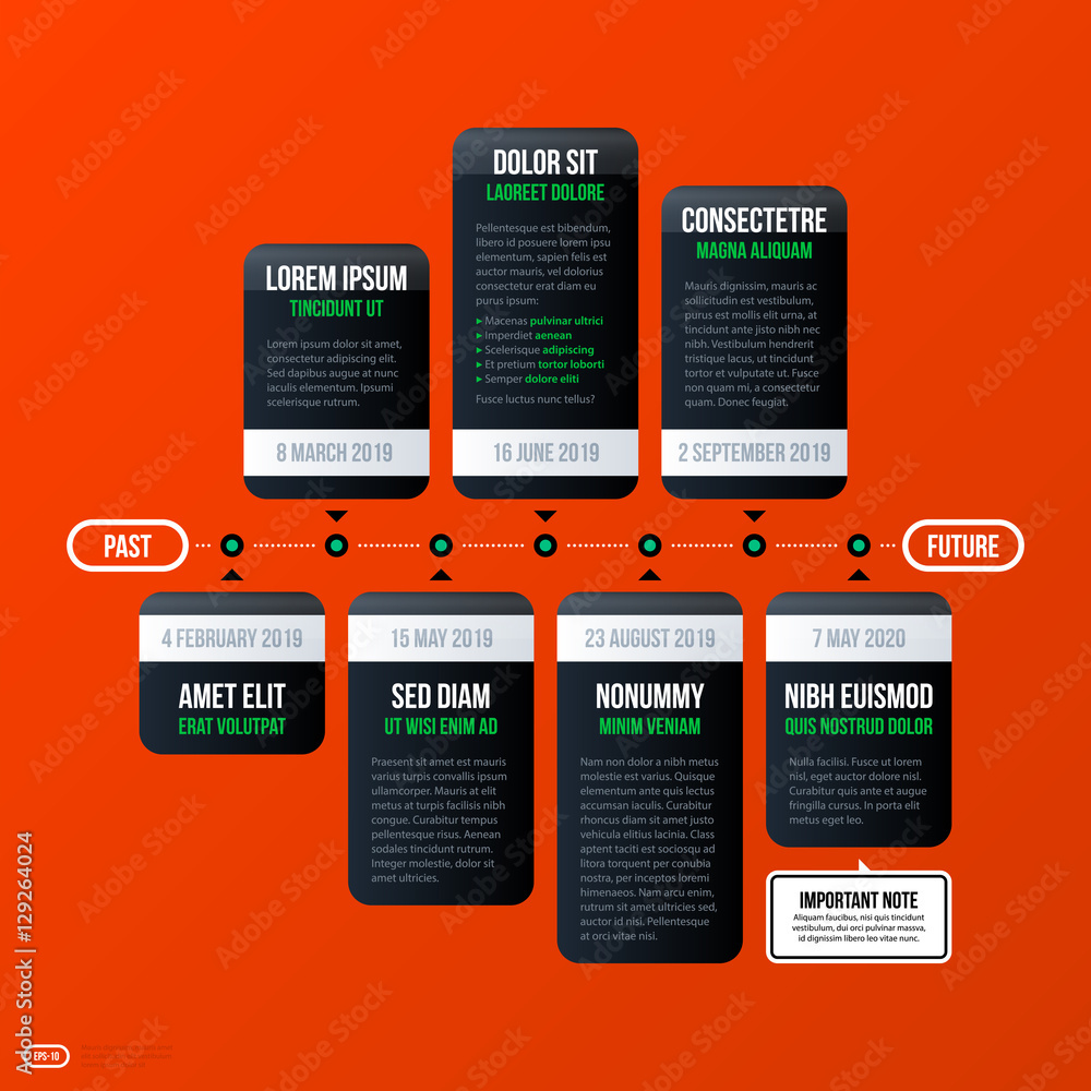 Corporate business timeline template on bright orange background ...