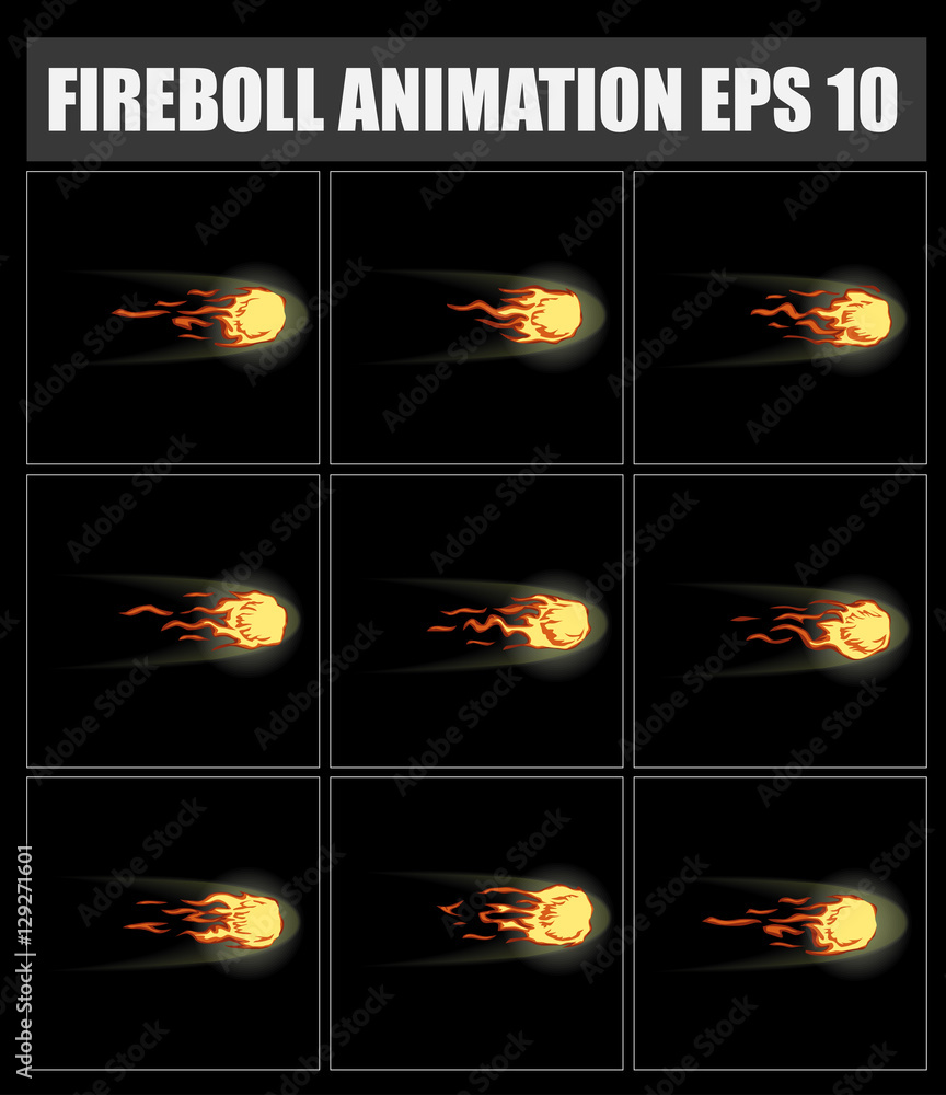 vector fireball animation. Sprite sheet for game or cartoon. Flame ...