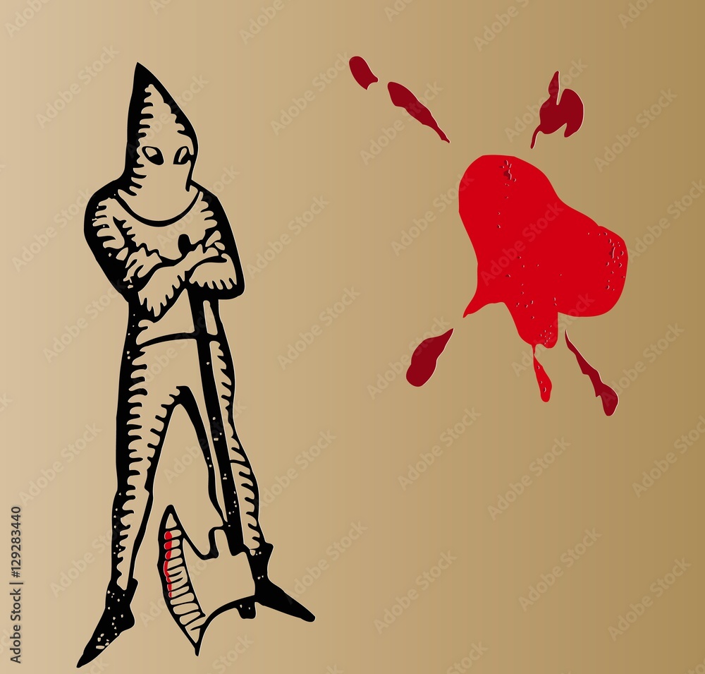 sketch of a medieval executioner standing in the hood with an ax on a ...