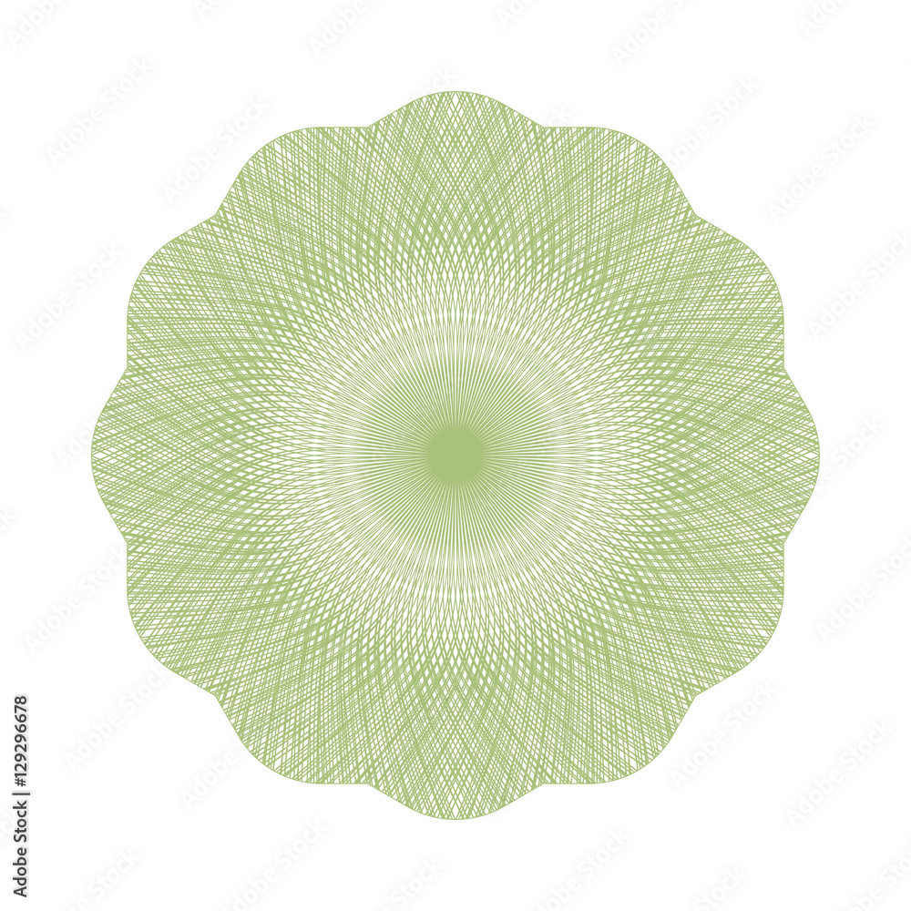 Green guilloche decorative rosette element on white (transparent ...
