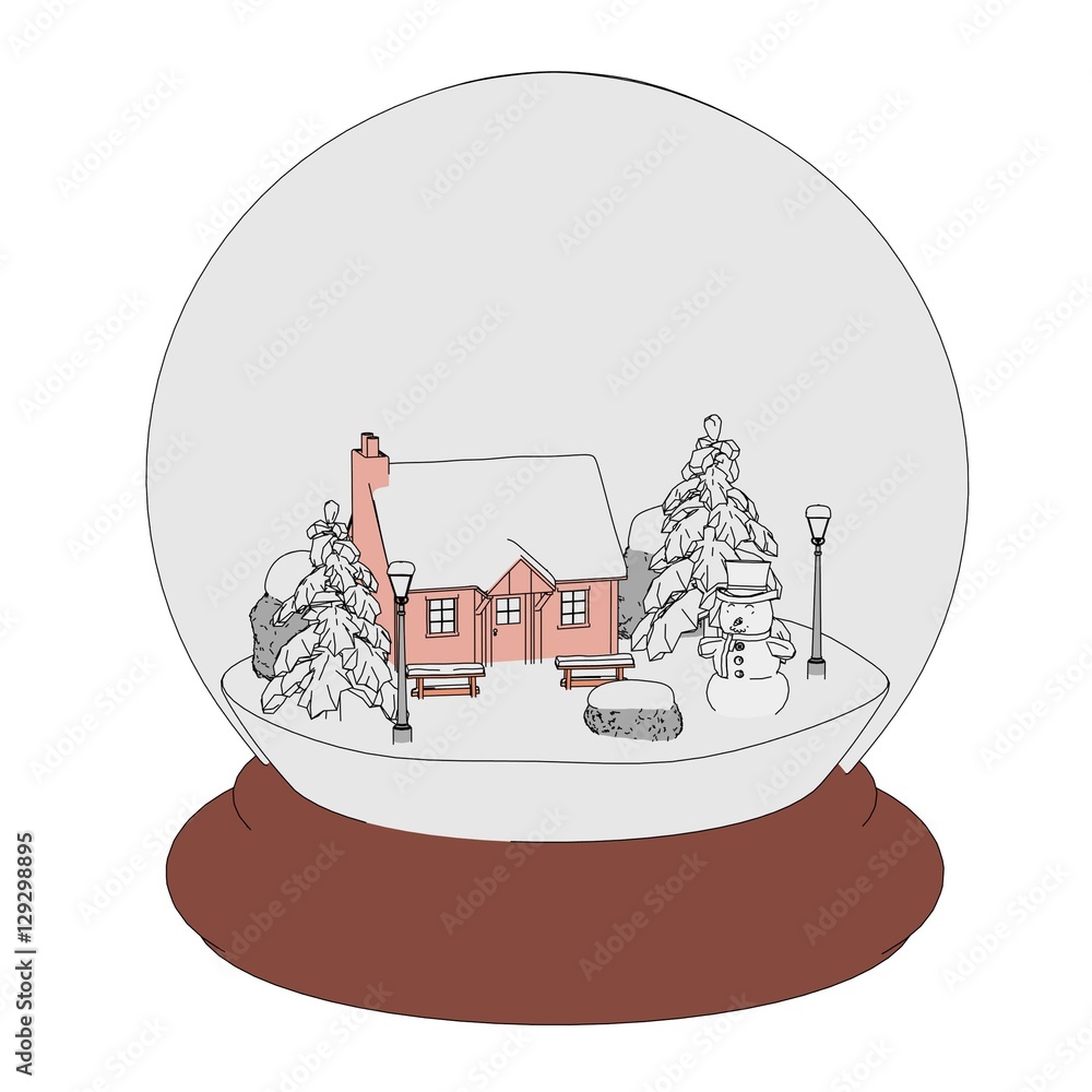 2d cartoon illustration of snowglobe Stock Illustration | Adobe Stock