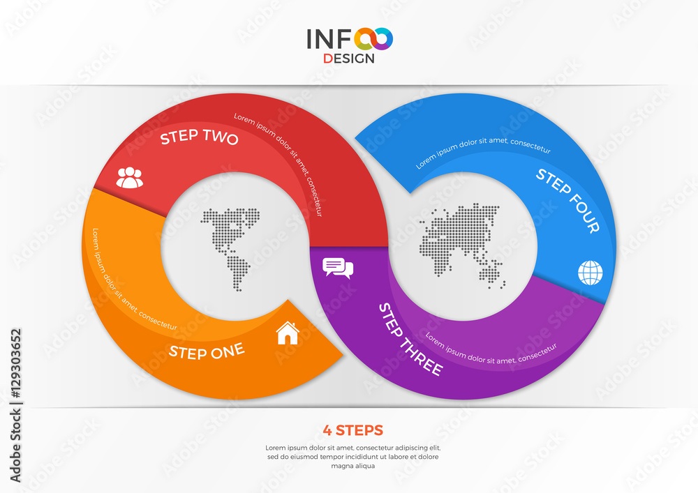 Infographic template in the form of the infinity sign with 4 steps ...