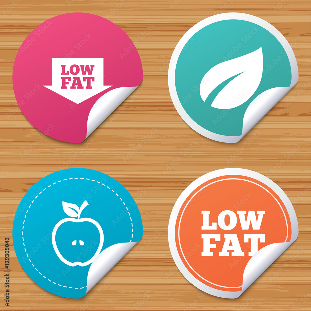 Round stickers or website banners. Low fat arrow icons. Diets and ...