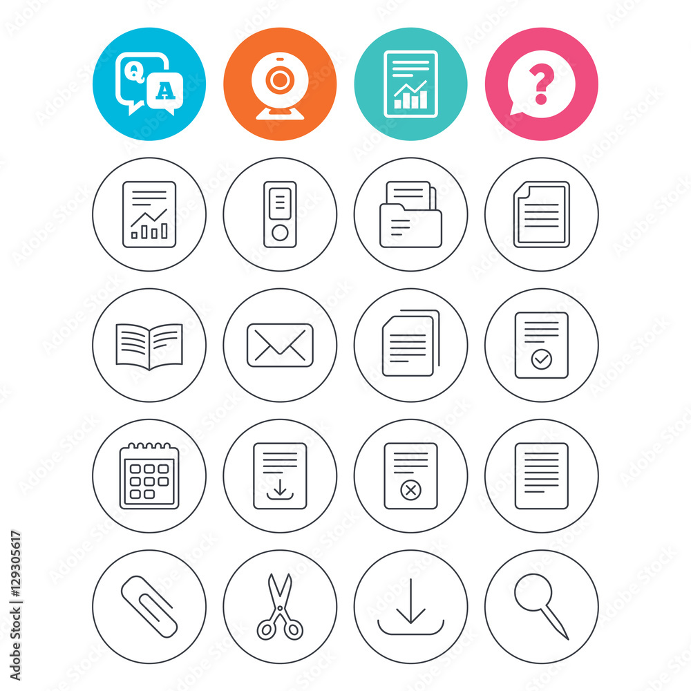 Documents linear icons. Accounting, book and calendar symbols. Paper ...