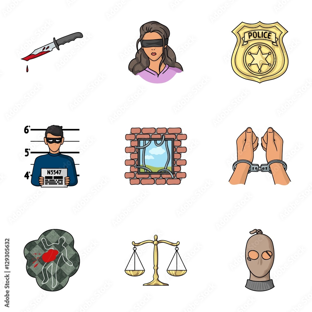 Crime set icons in cartoon style. Big collection of crime vector symbol ...
