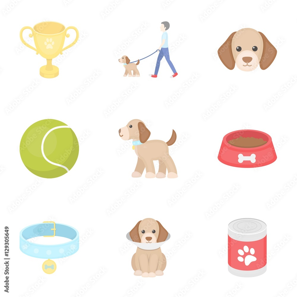 Dog equipment set icons in cartoon style. Big collection dog equipment ...