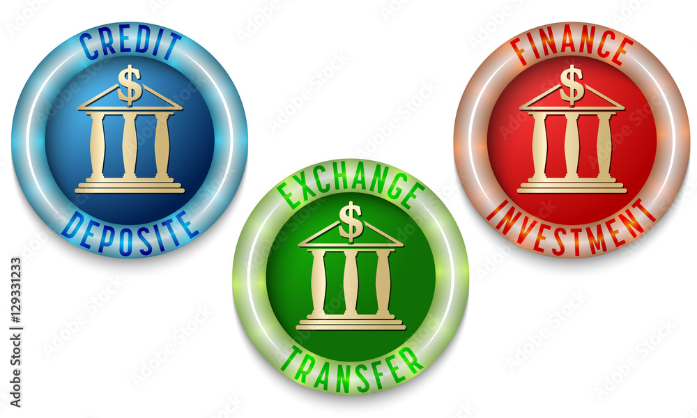 Three icons with color back light and bank symbol Stock Vector | Adobe ...