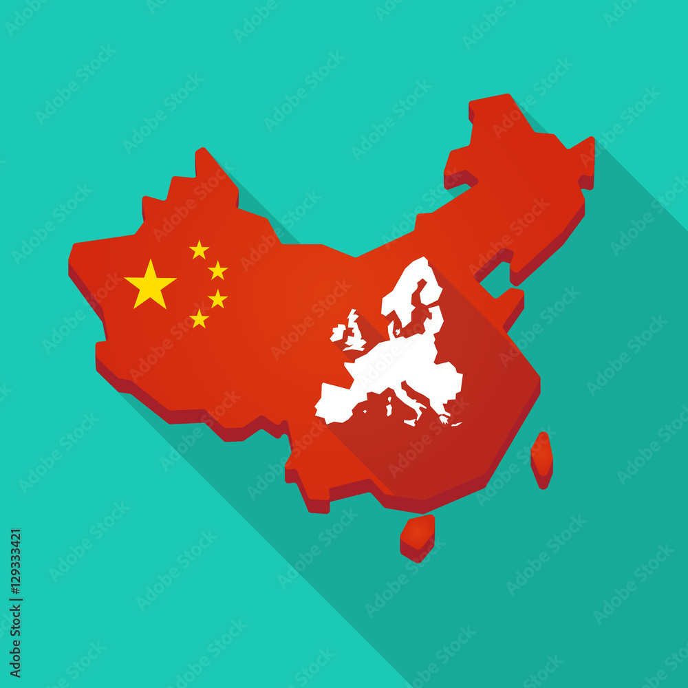 Long shadow China map with a map of Europe Stock Vector | Adobe Stock