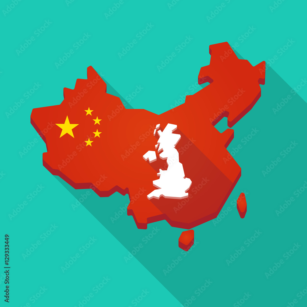 Long shadow China map with a map of the UK Stock Vector | Adobe Stock