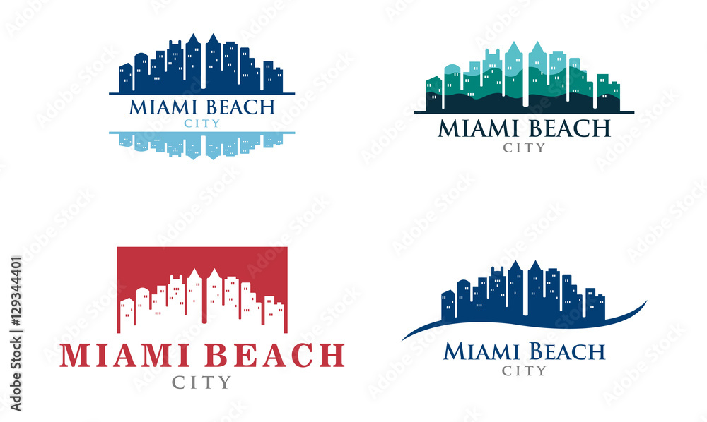 Visit Miami Beach City Skyline Landscaping Logo Set Stock Vector ...