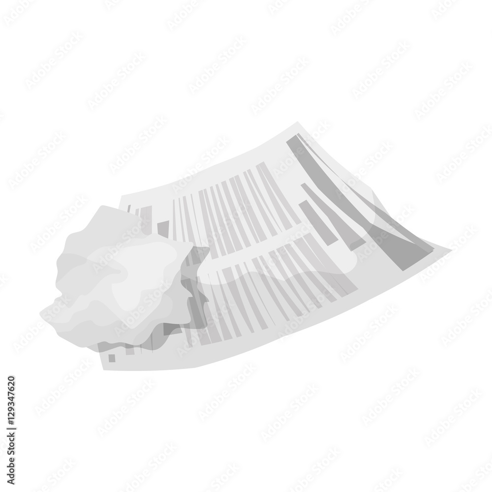 Crumpled paper icon in cartoon style isolated on white background ...