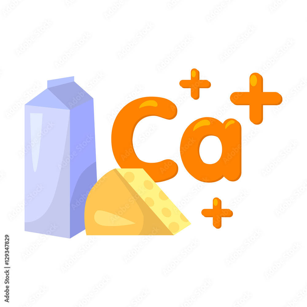 Sources of Calcium icon in cartoon style isolated on white background ...