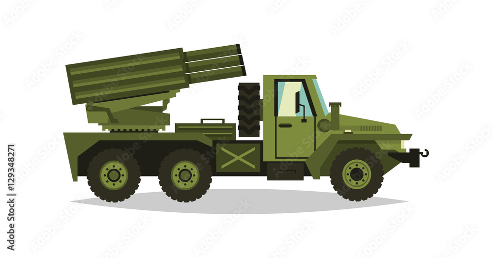 Multiple launch rocket systems. Rockets and shells. Military truck. Equipment for the war. All ...
