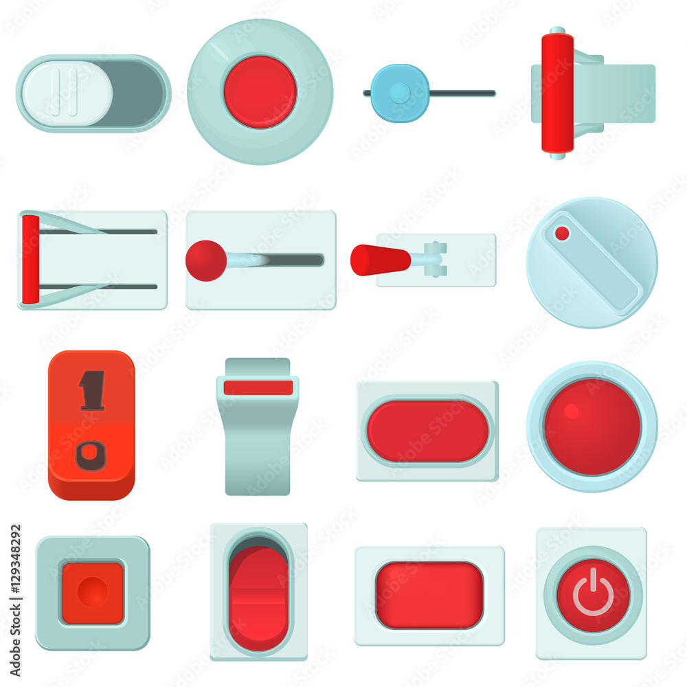 On off switch web buttons icons set. Cartoon illustration of 16 on off ...