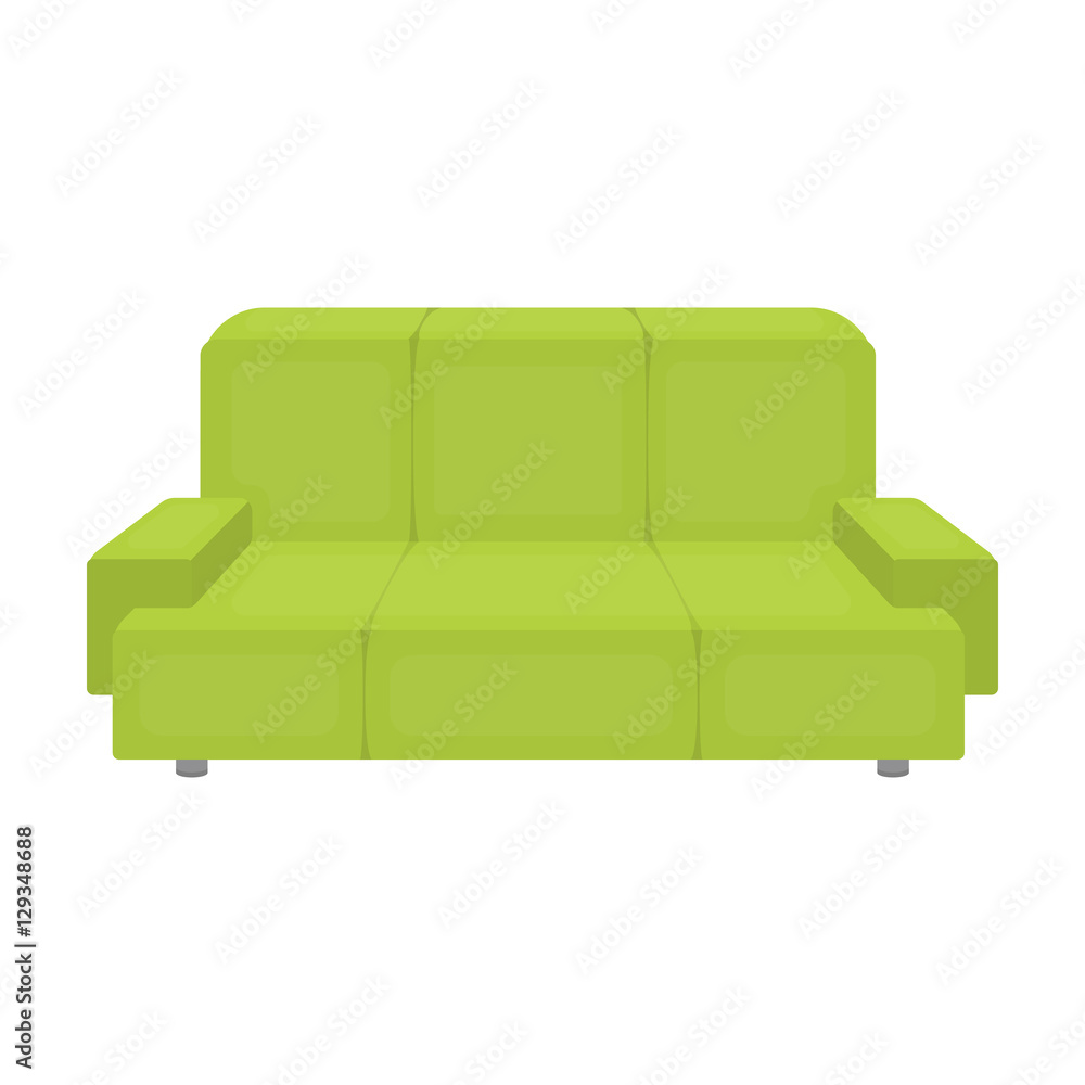 Green couch icon in cartoon style isolated on white background. Office ...