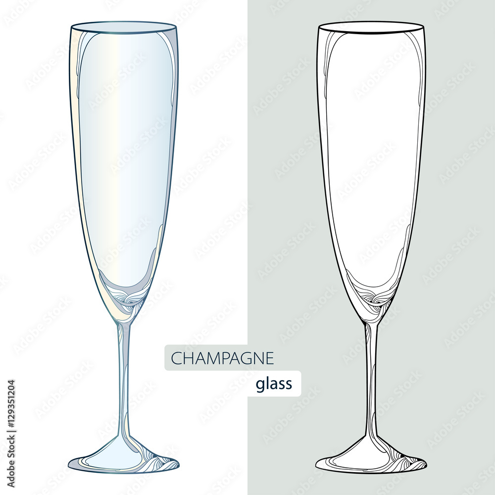 Vector illustration with contour champaign glass or flute in black and ...