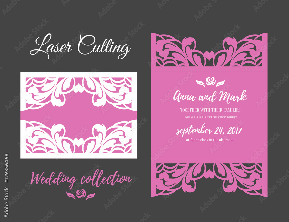 DIY Template for laser cutting. Open card. The front and rear side ...