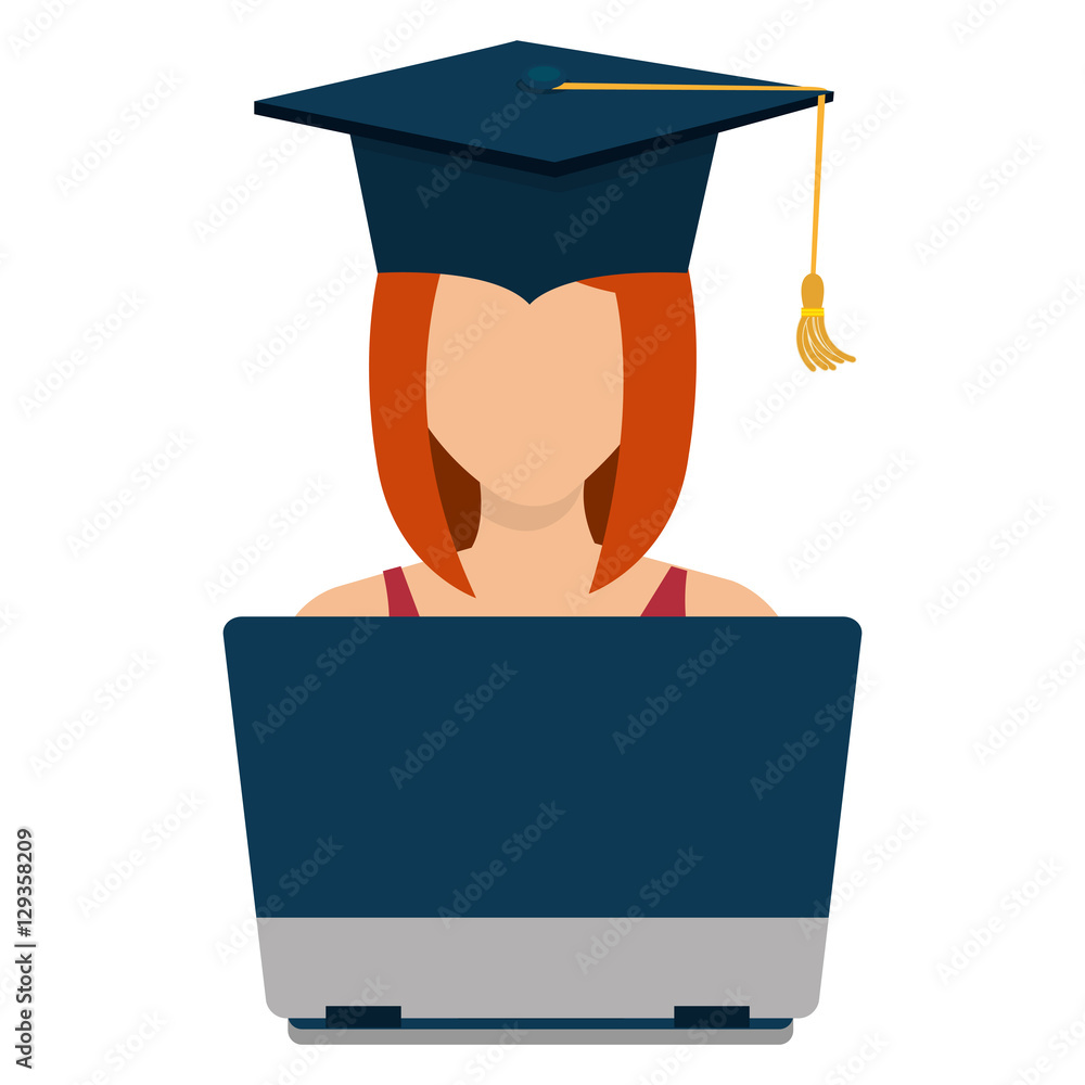 Female student graduation avatar over white background, vector ...