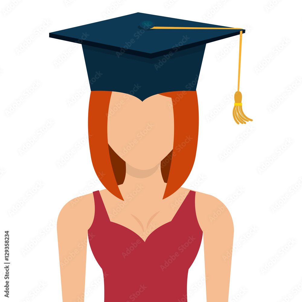 Female student graduation avatar over white background, vector ...