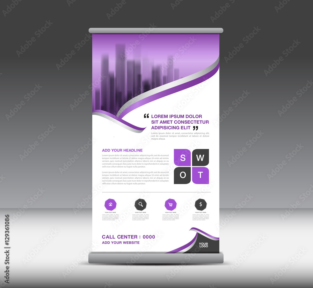 Purple Roll Up Banner template vector illustration, banner design Stock ...