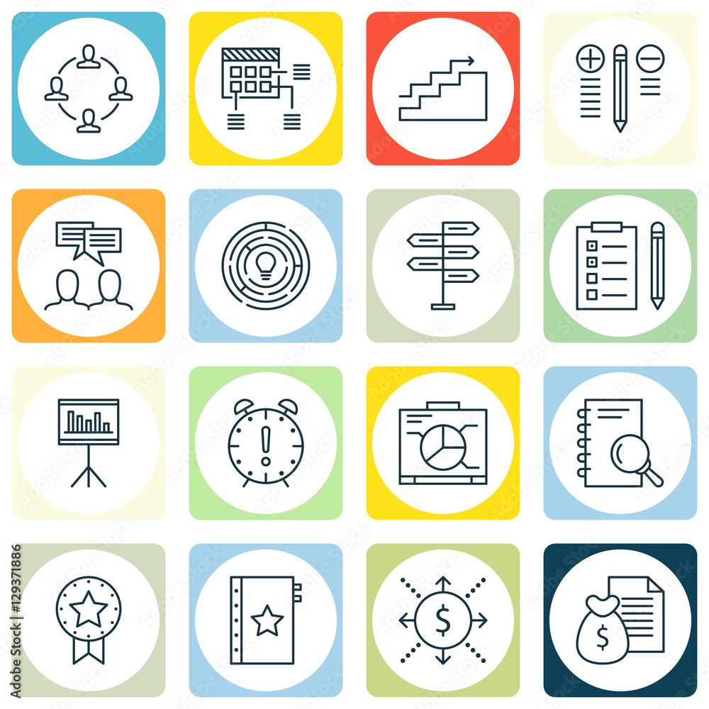Set Of 16 Project Management Icons. Can Be Used For Web, Mobile, UI And ...