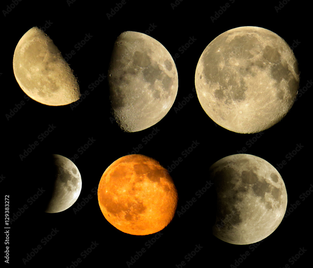 Collection of isolated real moons during differents phases Stock Photo ...