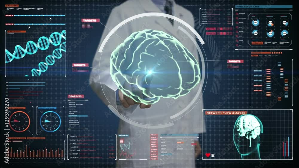 Vidéo Stock Doctor touching digital screen, Scanning Brain in digital ...