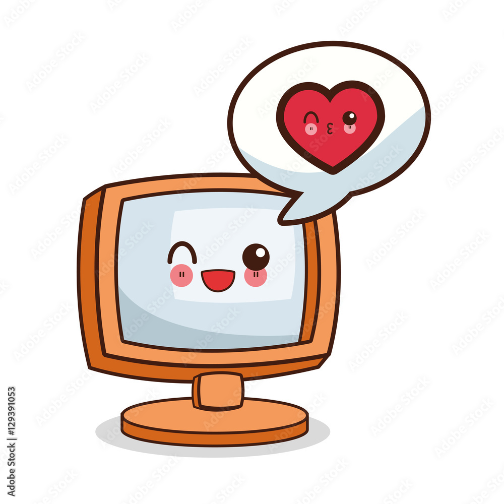 Kawaii computer and heart cartoon icon. Device technology and gadget ...