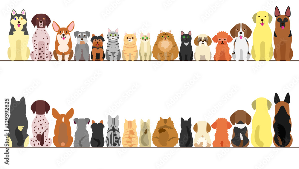 large and small dogs and cats banner set, front view and rear view ...