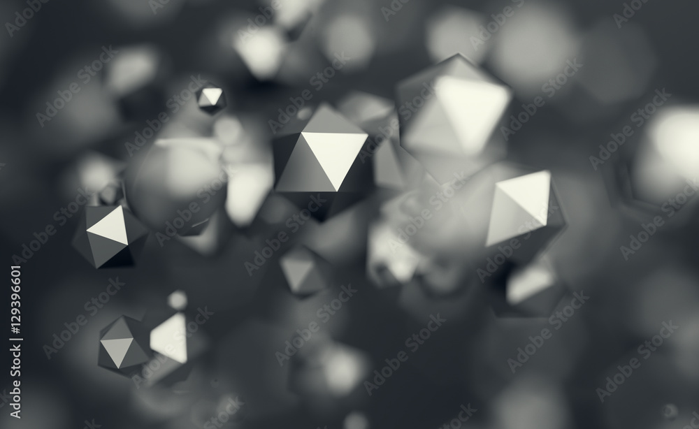 Abstract 3d rendering of chaotic low poly particles. Flying polygonal ...