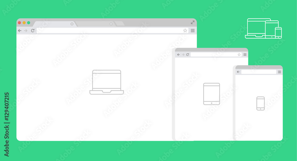 Set of Flat blank browser windows for different devices. Vector. Computer, tablet, phone sizes ...