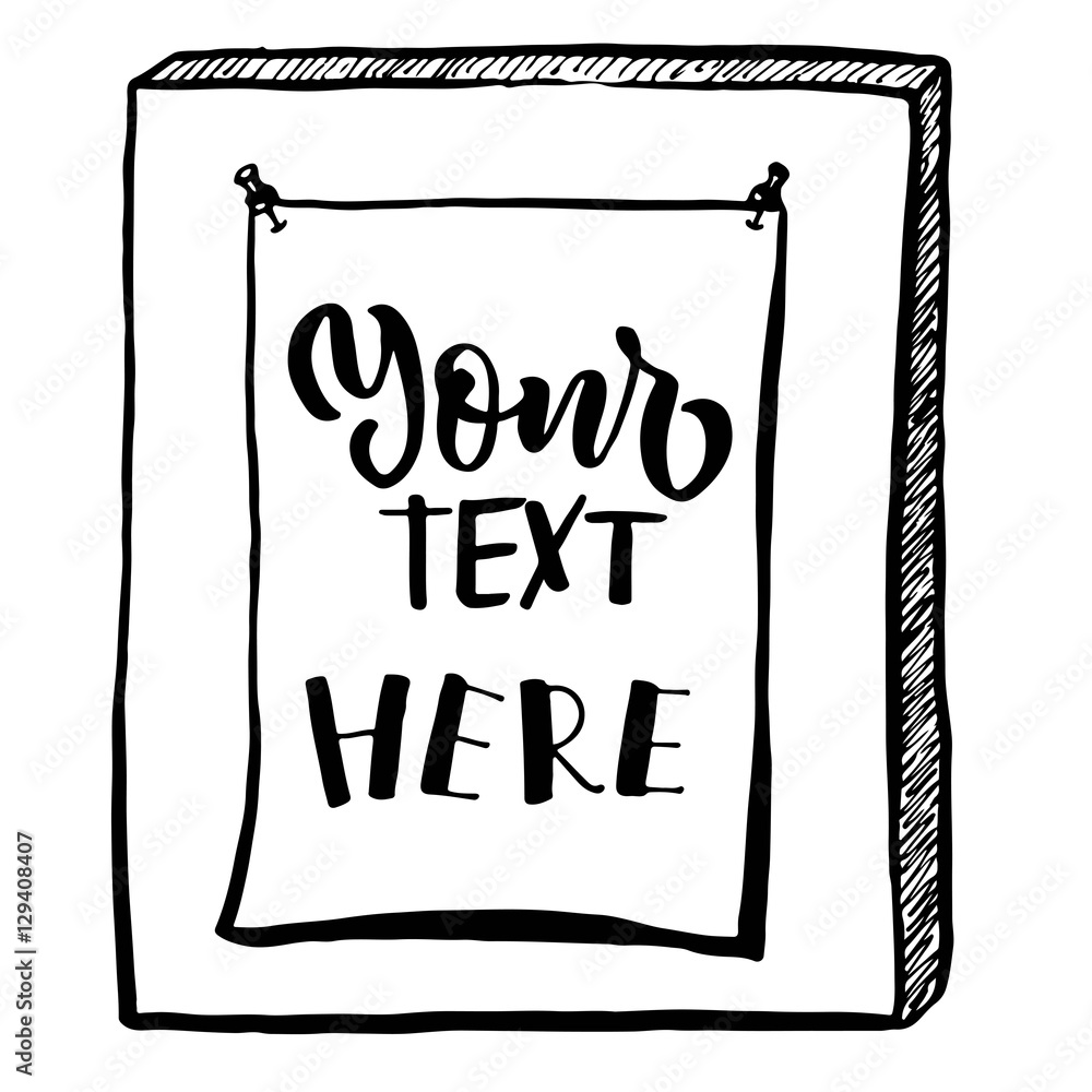 Hand drawn simple sketch with board and attached leaf of paper for ...