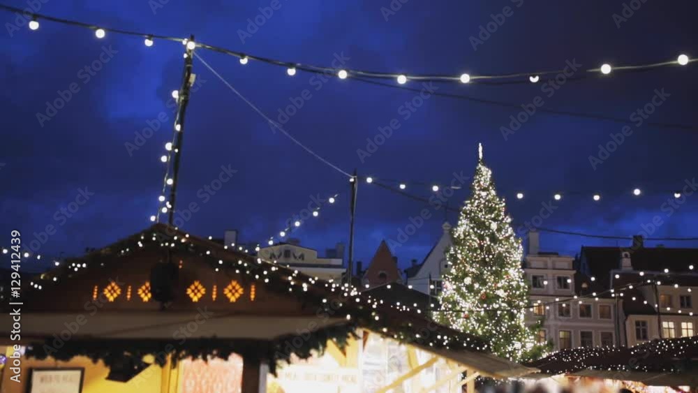 illuminated christmas tree and old city fair Stock Video | Adobe Stock