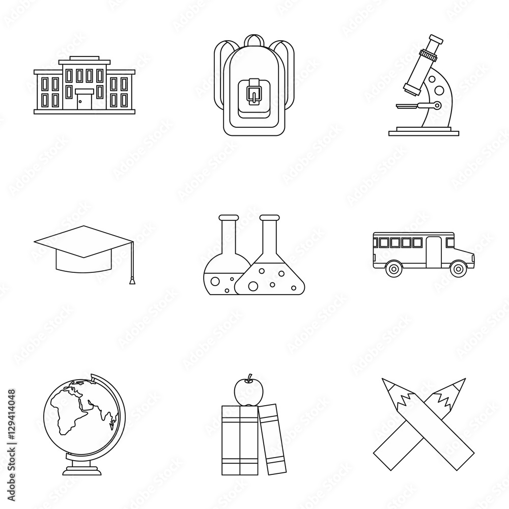 Children education icons set. Outline illustration of 9 children ...