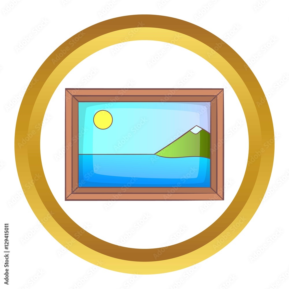 Picture vector icon in golden circle, cartoon style isolated on white ...