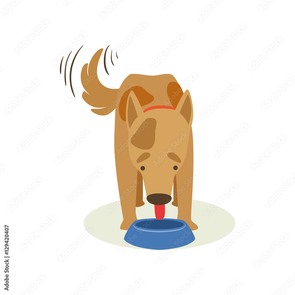 Brown Pet Dog Eating Dog Food, Animal Emotion Cartoon Illustration ...