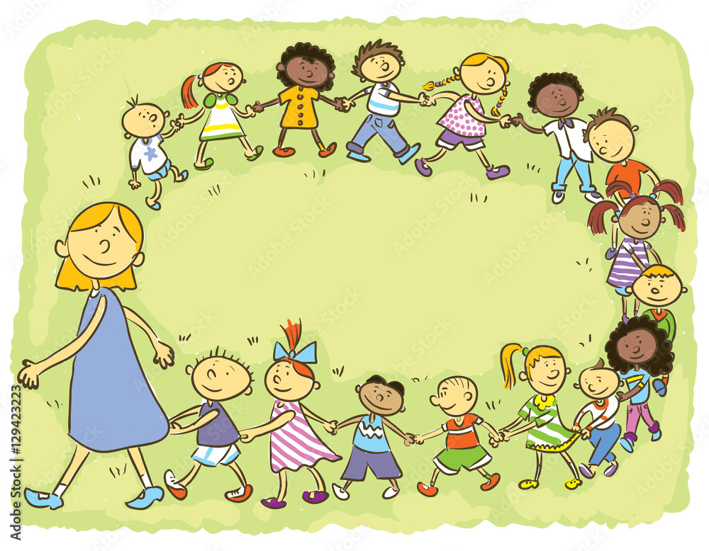 Kindergarten.Child's hand drawing vector illustration on happy child go ...